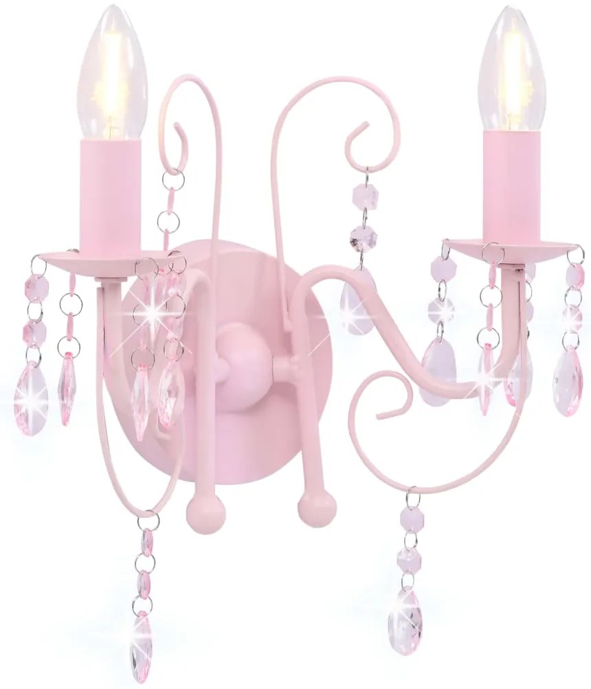 Nástěnná lampa s korálky růžová 2 x žárovka E14 281592