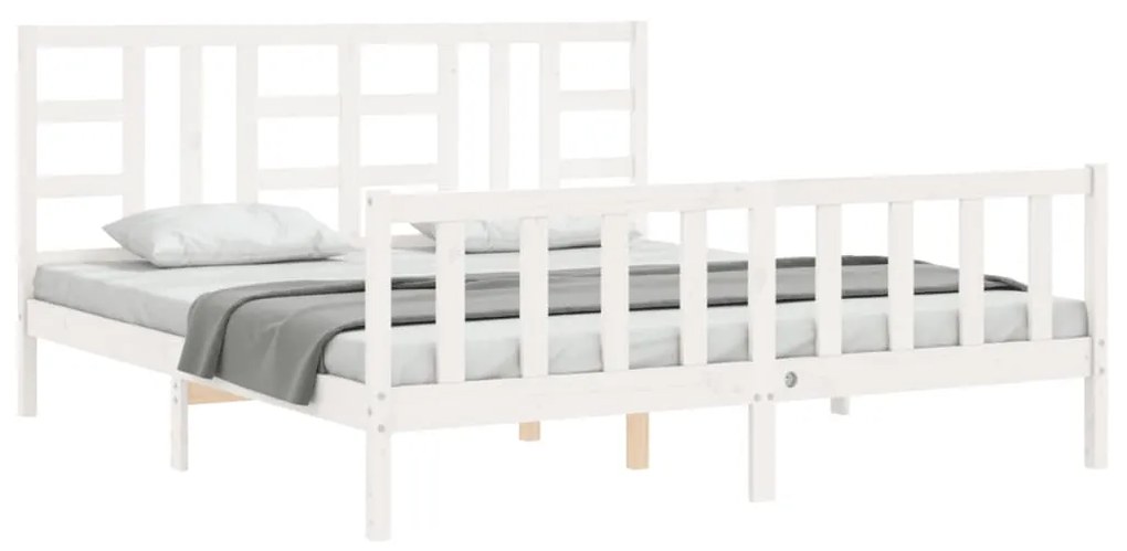 Rám postele s čelem bílý 180 x 200 cm masivní dřevo,  3191987
