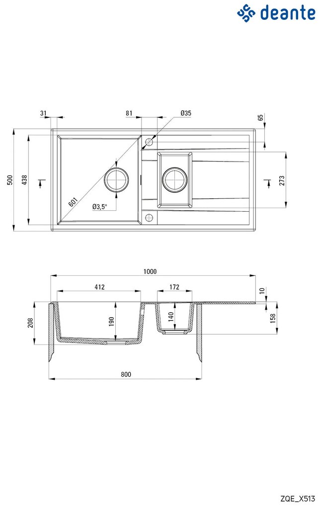 Deante Eridan 1.5 granitový dřez s odkapávačem, antracit metalic
