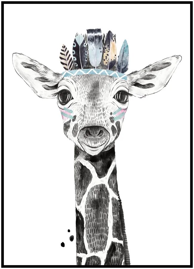 Plakát Žirafka Rozměr plakátu: A4 (21 x 29,7 cm), Varianta žirafky: Žirafka s knírem