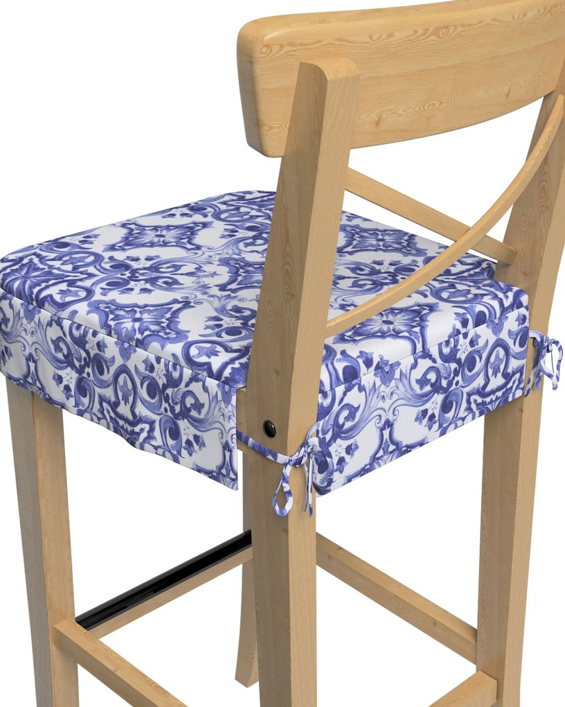 Sedák na židli IKEA Ingolf - barová barva modrá látka vzorované