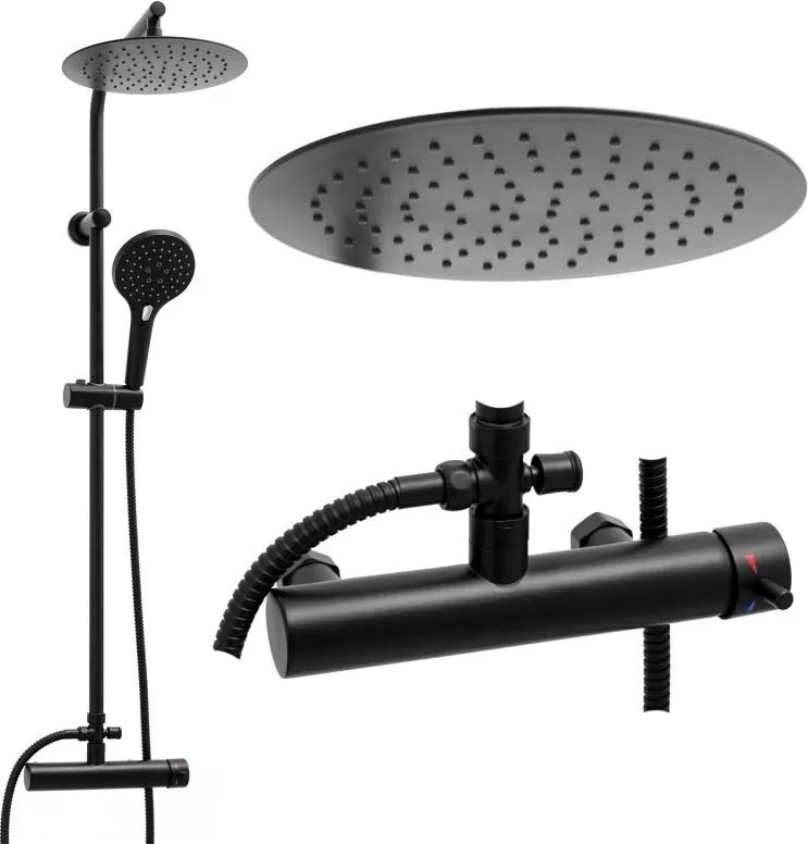 Erga Bergen, sprchová souprava s dešťovou hlavicí 25cm, černá matná, ERG-YKA-BP.BERGEN 25 BLK