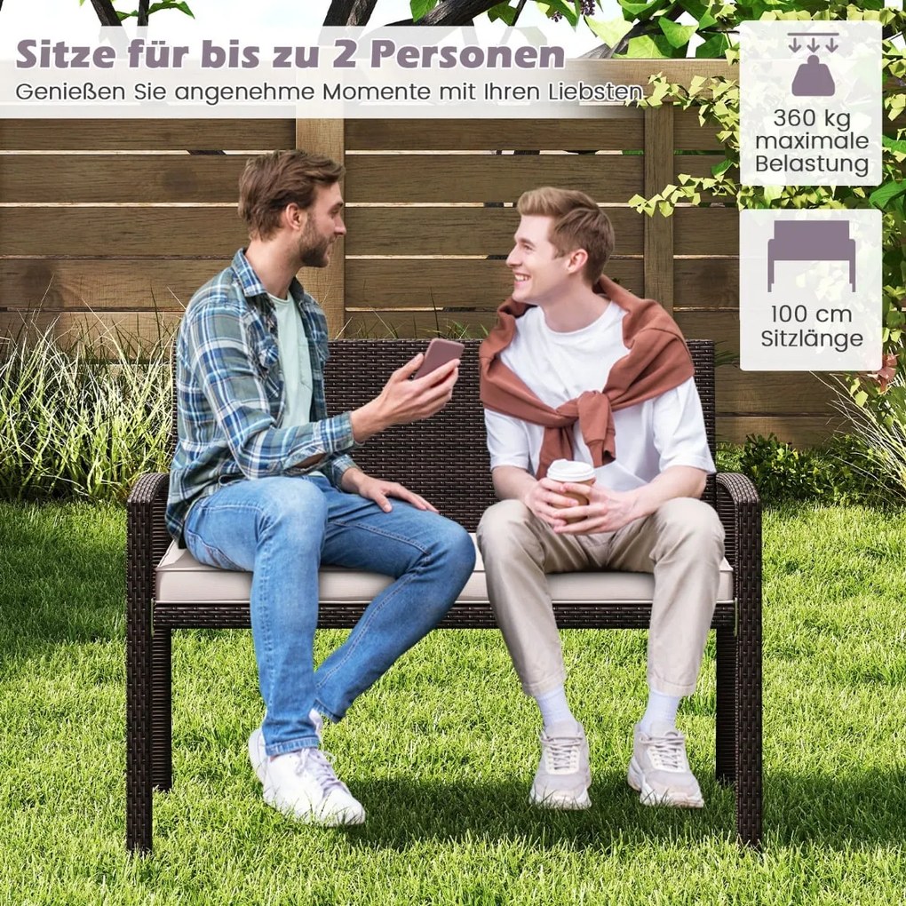 Costway Polyratanová zahradní lavice s podsedákem, balkonová nádrž odolná proti