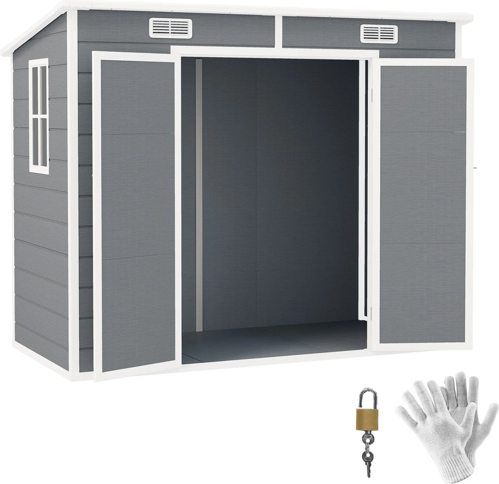 Zahradní domek Outsunny 2,54 m², voděodolný zahradní dům s podlahou a pultovou střechou, 238x125x183/165 cm, nářaďový domek s uzamykatelnými dveřmi, o