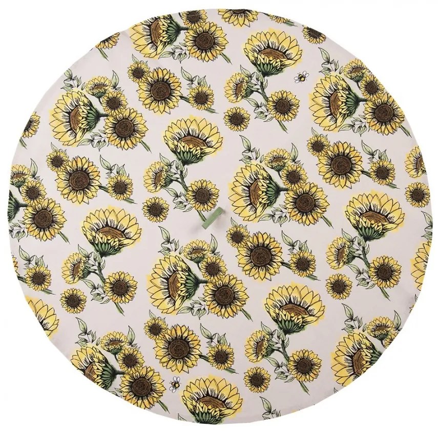 Béžová kulatá bavlněná utěrka se slunečnicemi Sunny Sunflowers - Ø 80 cm