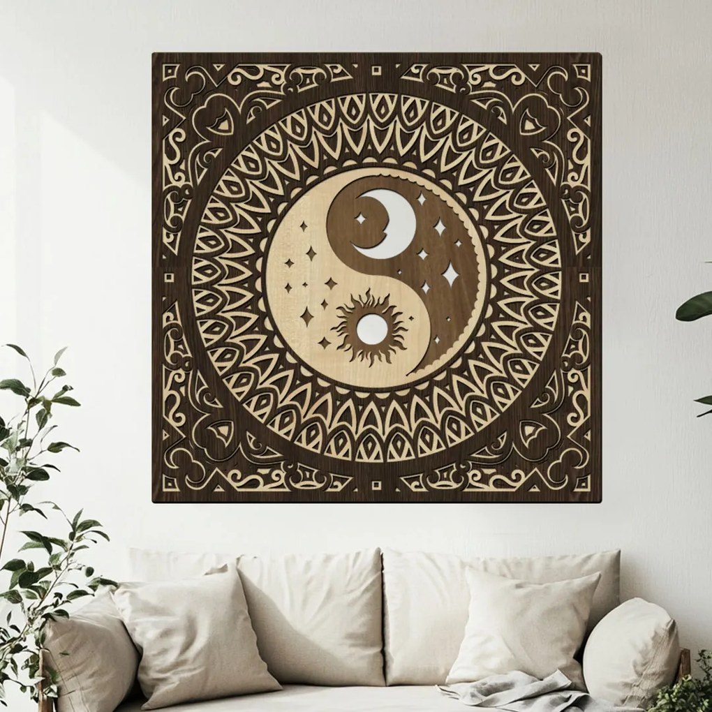 dřevo života Dřevěná 5 vrstvá mandala YIN YANG Zvolte rozměr (cm): 60, Zvolte barevný dekor: javor-buk-ořech