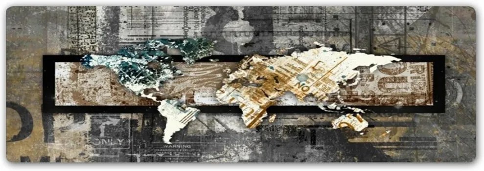 CARO Kovový obraz - World Map - Vintage 90x30 cm