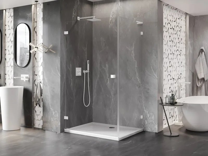 Mexen Lunar-B L, sklápěcí sprchový kout levý 90 x 70 cm, 8mm čiré sklo, bílý profil, 832L-090-070-20-00-L