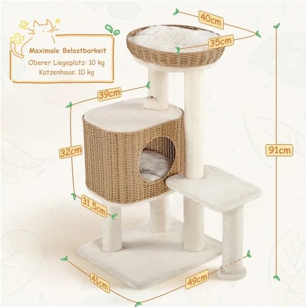 Škrabadlo pro kočky Yaheetech – béžová, 49 cm (délka) × 41 cm (šířka) × 91 cm (výška), 91 cm (256998930995)