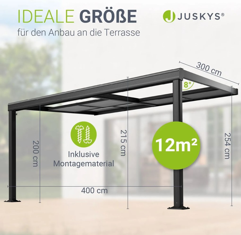 Juskys Zastřešení terasy Jakarta s posuvnou střechou Velikost: 3 × 3 m