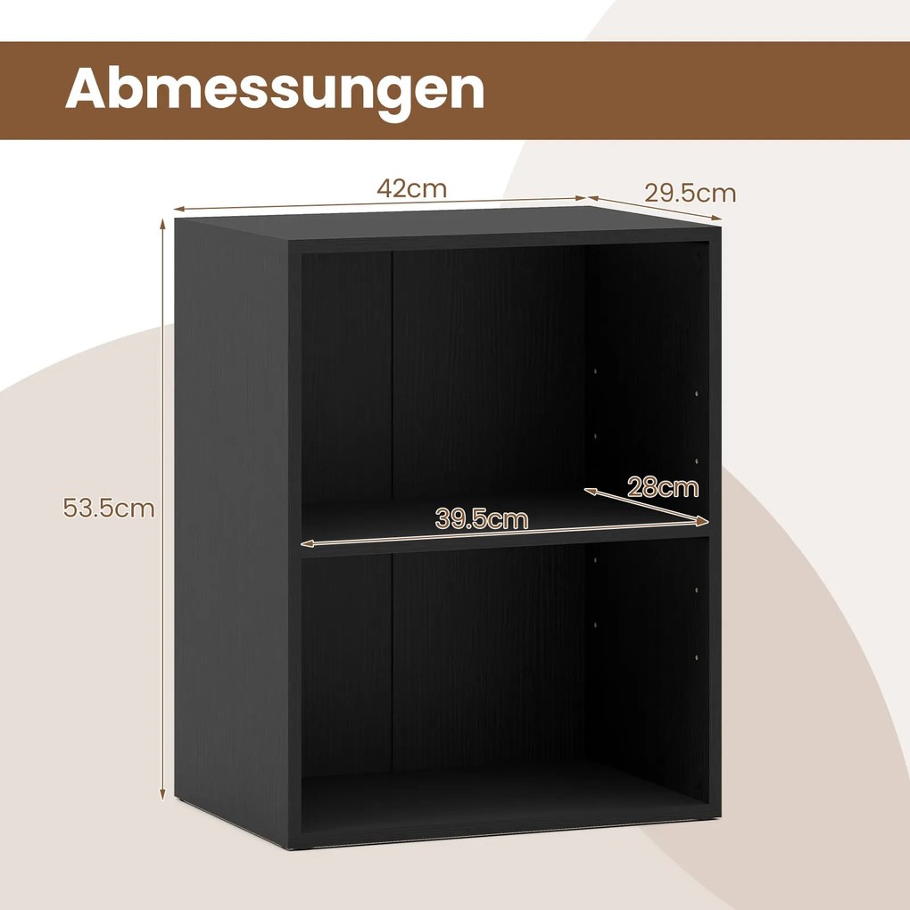 Costway Police na knihy 2 Řadová police Otevřená dřevěná – 42 × 29,5 × 53,5 cm