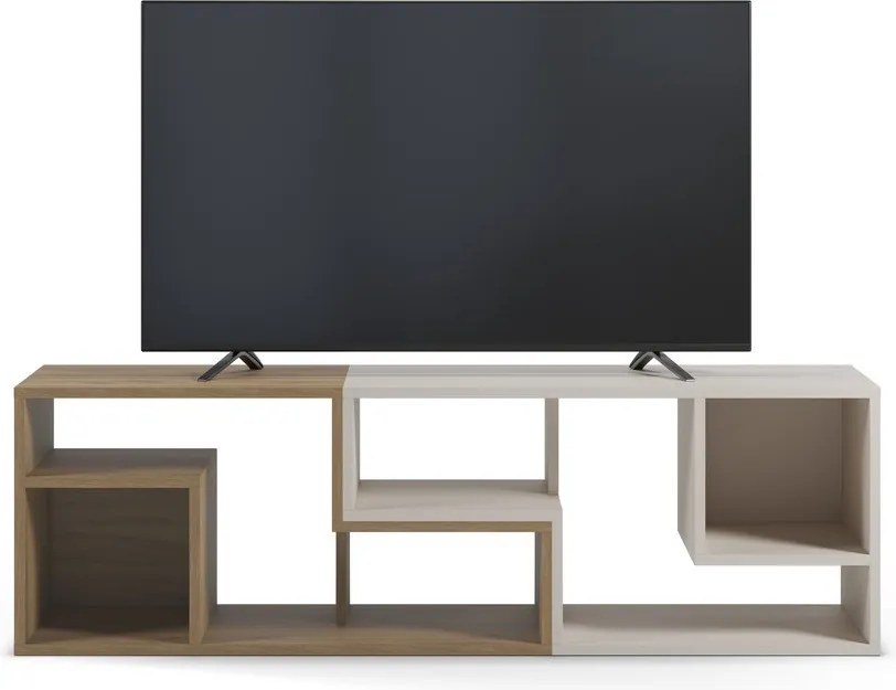 Bílý/v přírodní barvě rohový TV stolek v dekoru dubu 145x45x35 cm Glina – Marckeric