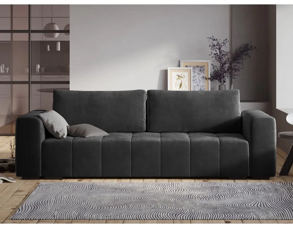 Tmavě šedá sametová rozkládací/s úložným prostorem pohovka 250 cm Luca - II. jakost – Milo Casa