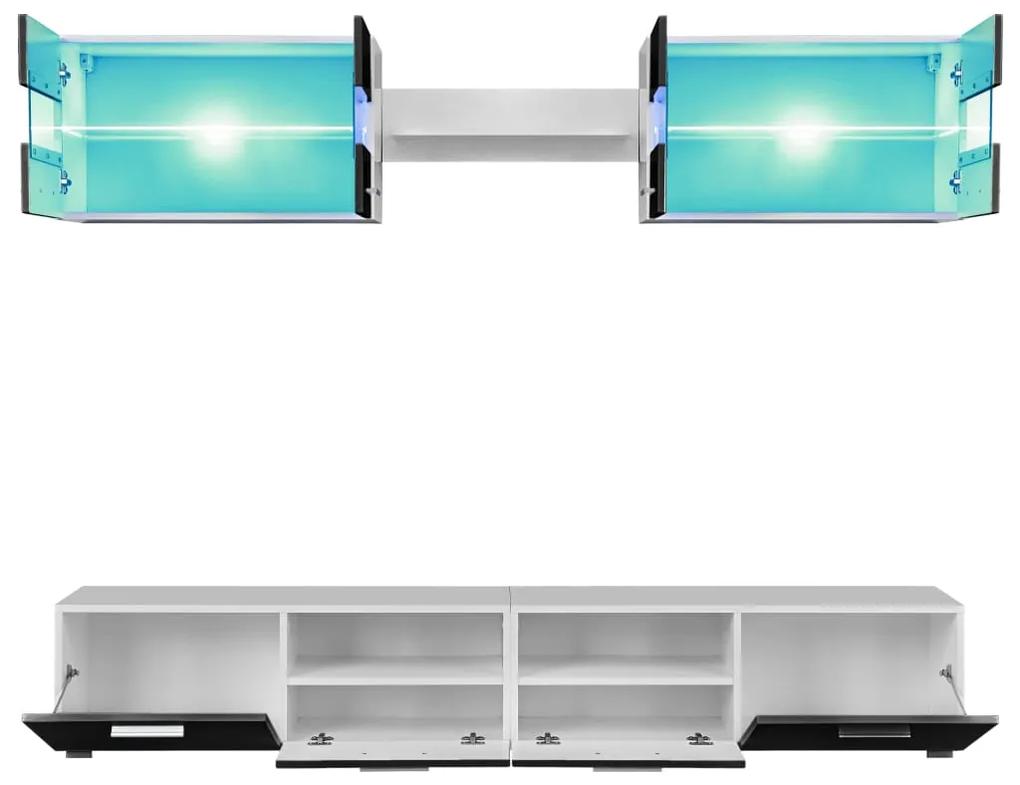 5dílná obývací stěna s LED osvětlením černá s vysokým leskem - Default Title