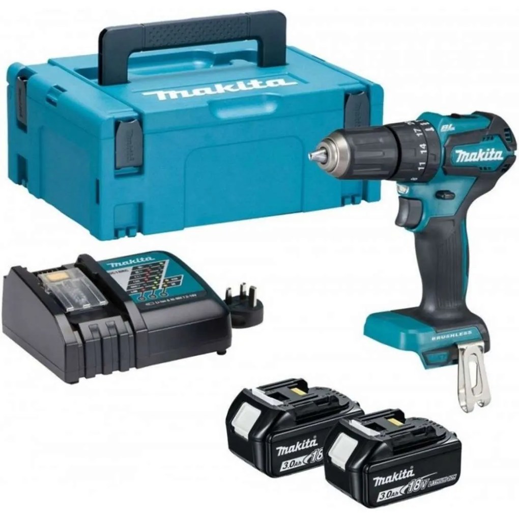 Makita - 18V AKU vrtací šroubovák s příklepem, 2x aku 2,0 Ah LXT, nabíječka DHP485RAJ