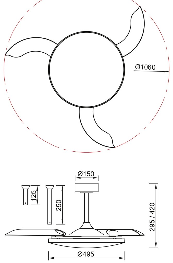 Matra 9007 Slim, rozvinovací ventilátor se svítidlem a dálk. ovladačem, LED 50W 2700-5000K, bílá/dřevěná, průměr 49/106cm