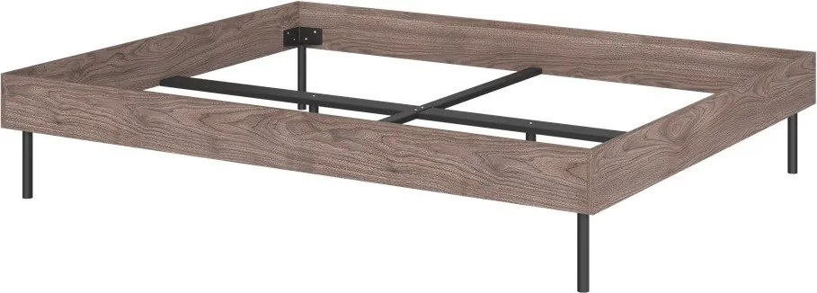 Dvoulůžková postel z dřevotřísky v dekoru ořechu bez čela s roštem 140x200 cm v tmavě přírodní barvě Streiko – noo.ma