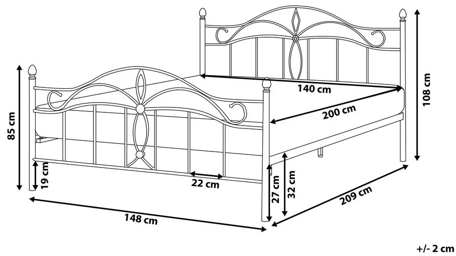 Manželská postel 140 cm Aicha (černá) (s roštem). 1077555