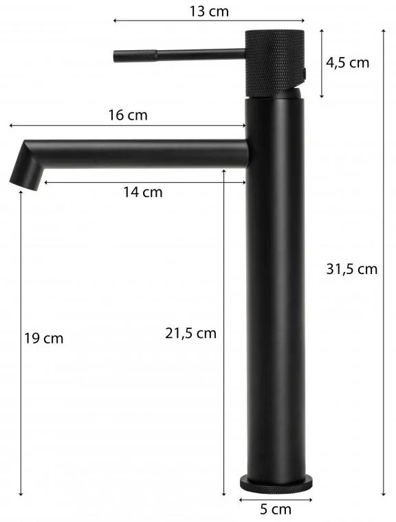 Erga Meri, vysoká umyvadlová baterie h-315, černá matná, ERG-YKA-BU.MERI-36-BLK