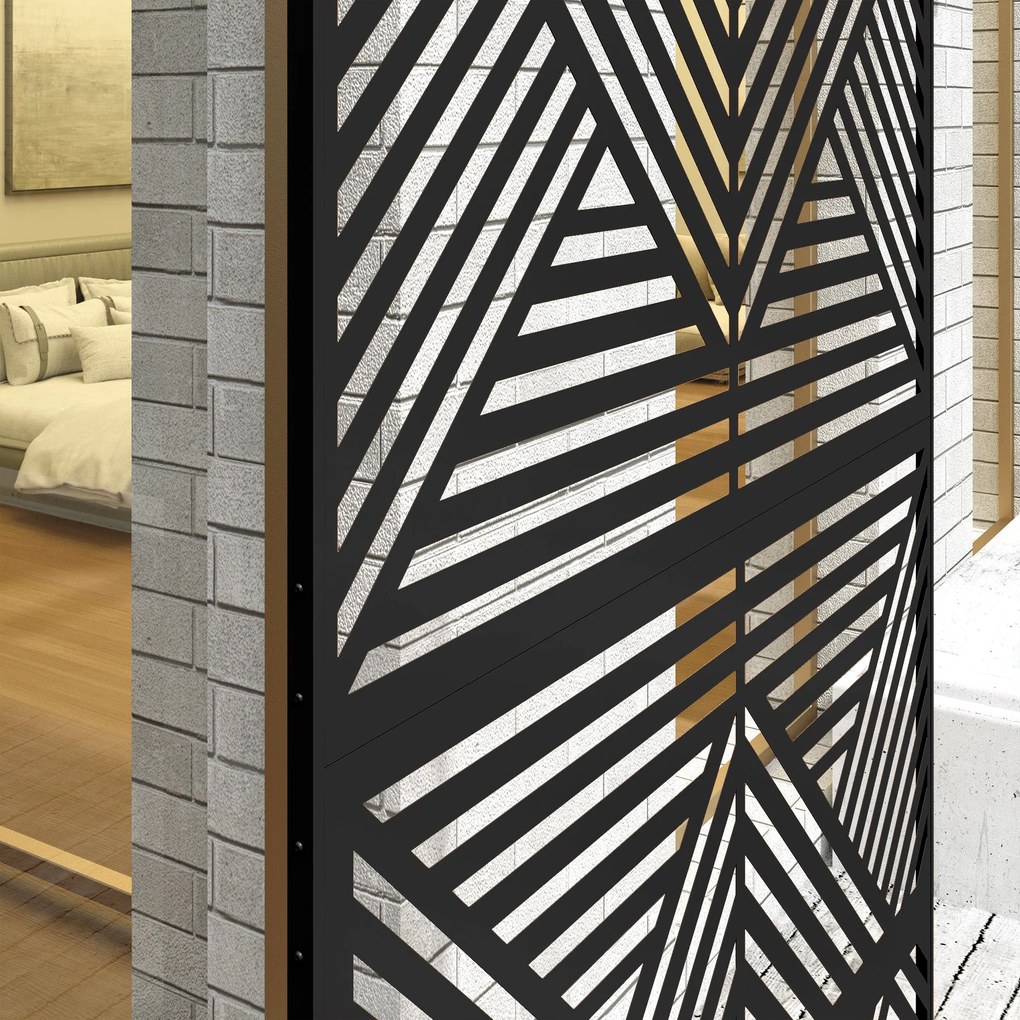 Dekorativní venkovní rozdělovací stěna Outsunny s diamantovými motivy a 2 nohama, vysoká ocelová zahradní stěna pro balkón a terasu, 122x45x198 cm, č…