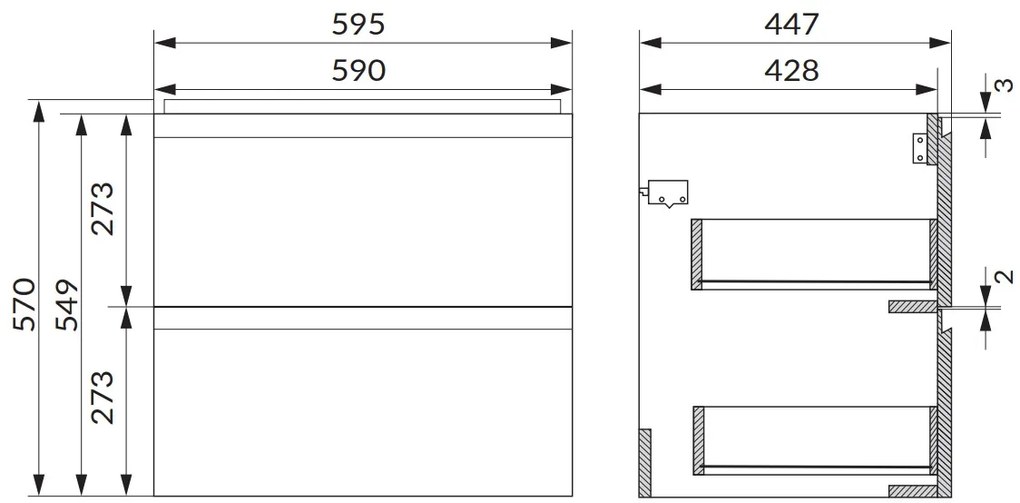 Cersanit Moduo, závěsná umyvadlová skříňka 60x45x57 cm, antracitová matná, S590-068-DSM