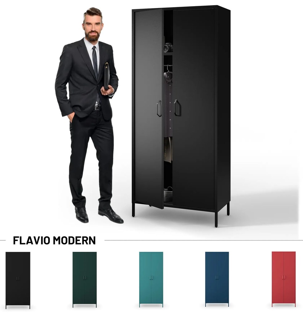 Šatní skříň kovová loftová na nožičkách černá, 800x1850x450 mm: FLAVIO Modern