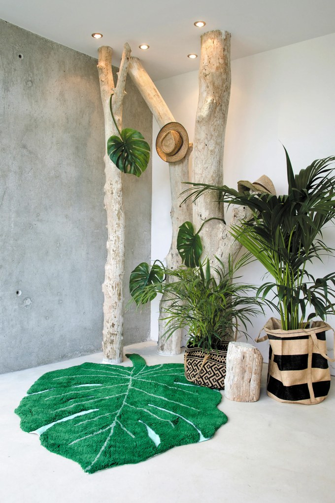 Lorena Canals, Přírodní koberec, ručně tkaný Monstera Leaf, 120x160, zelená, chodba / předsíň