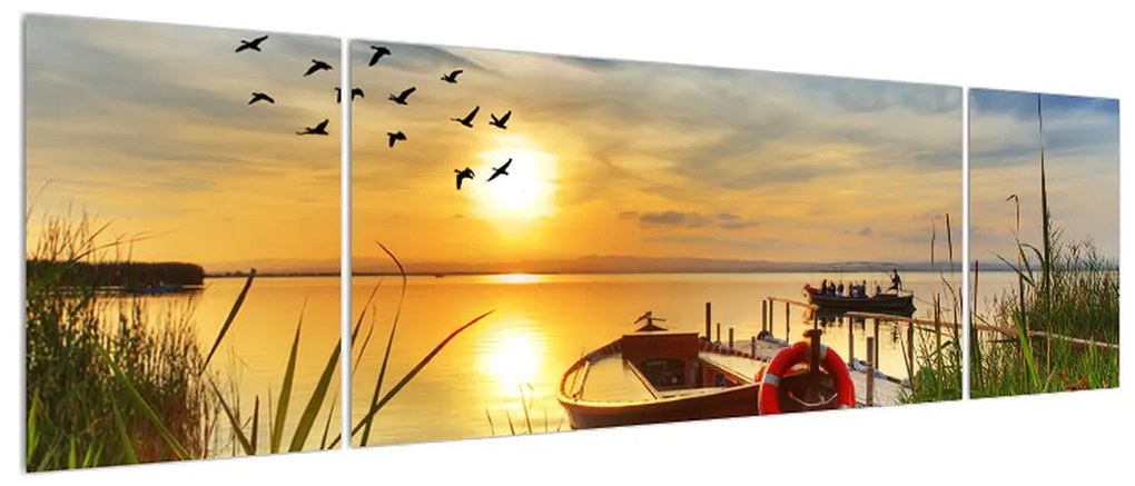 Obraz loďky na jezeře (170x50 cm)