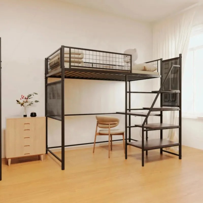 Vyvýšená postel se zábranou, 90x200, černá, NIVEN Kondela 0000407897