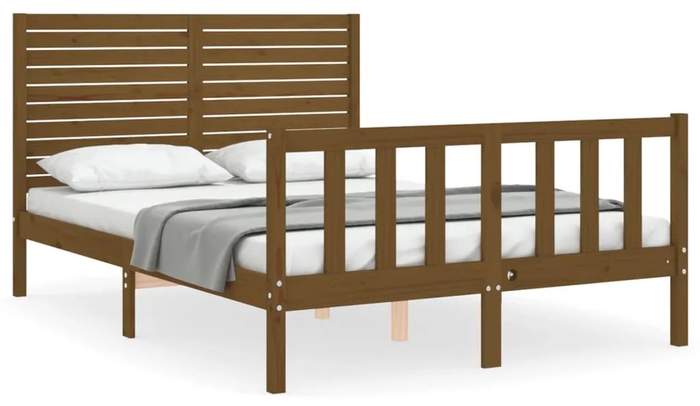 Rám postele s čelem medově hnědý Small Double masivní dřevo,  3193179