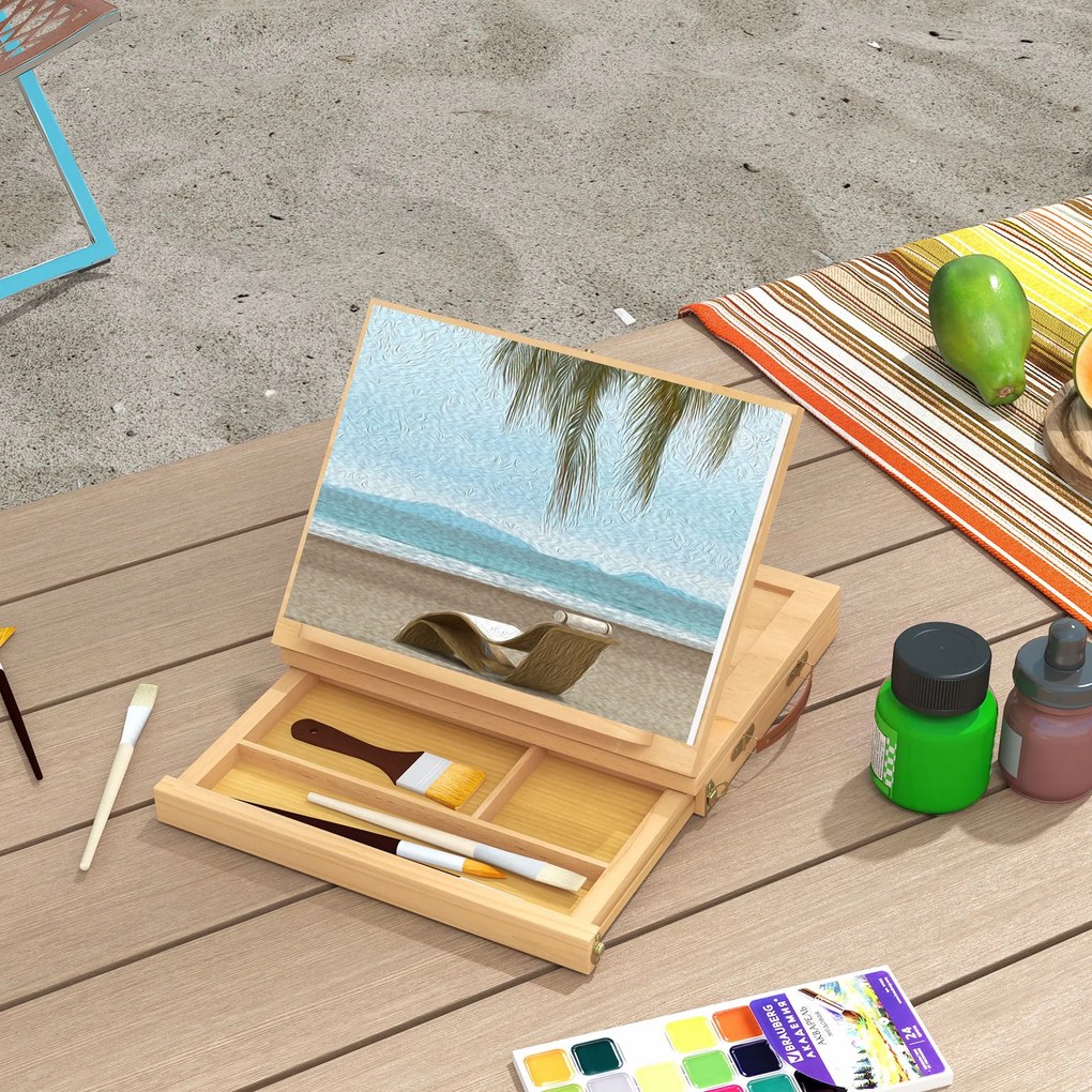 Vinsetto easel přenosný stojan studio easel skládací a úhlově nastavitelný se zásuvkou z přírodního bukového dřeva pro kreativní projekty