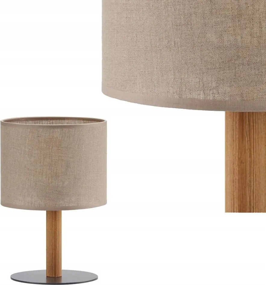 Dřevěná noční stolní lampa s béžovým boho stínidlem Deva Tk Lighting