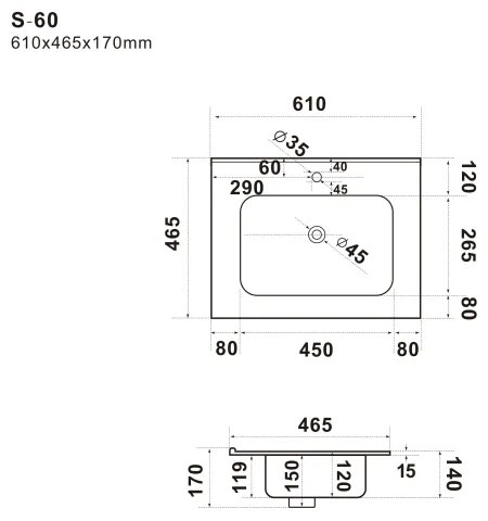 BATH DELUXE 06-060-27-02-00 - Zápustné umyvadlo LILLESNAD 61x46cm keramika/černá