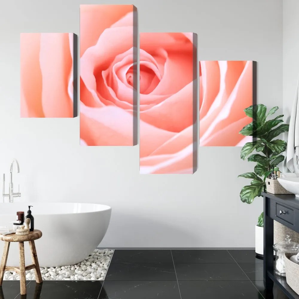 Vícedílný obraz Pastelová Růže Na 3D Makro Měřítku Nedostatek Nedostatek Přírodní plátno 80x50