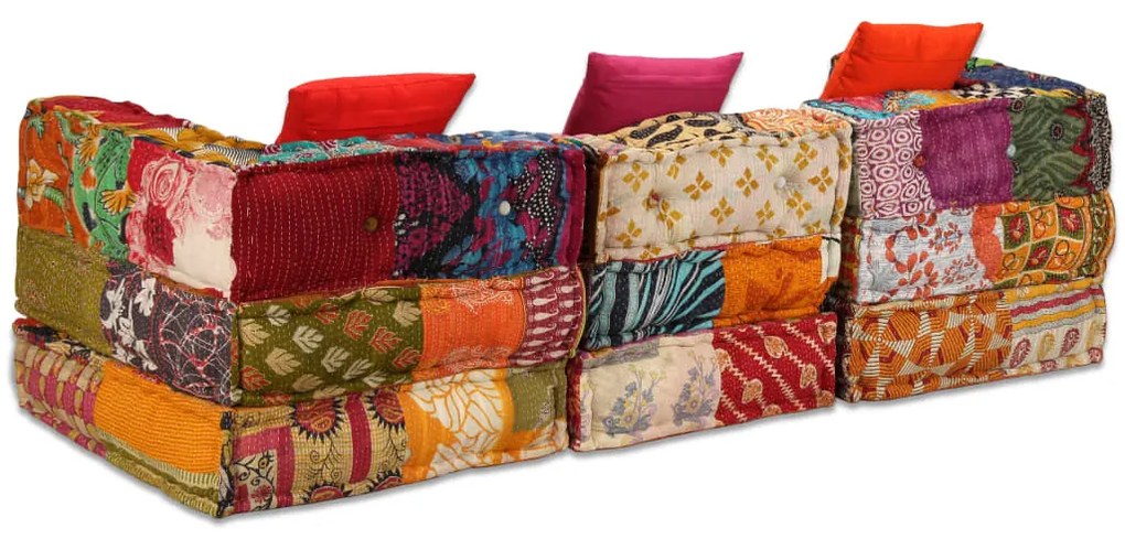 vidaXL Marketos 3místný modulární pouf patchwork textil