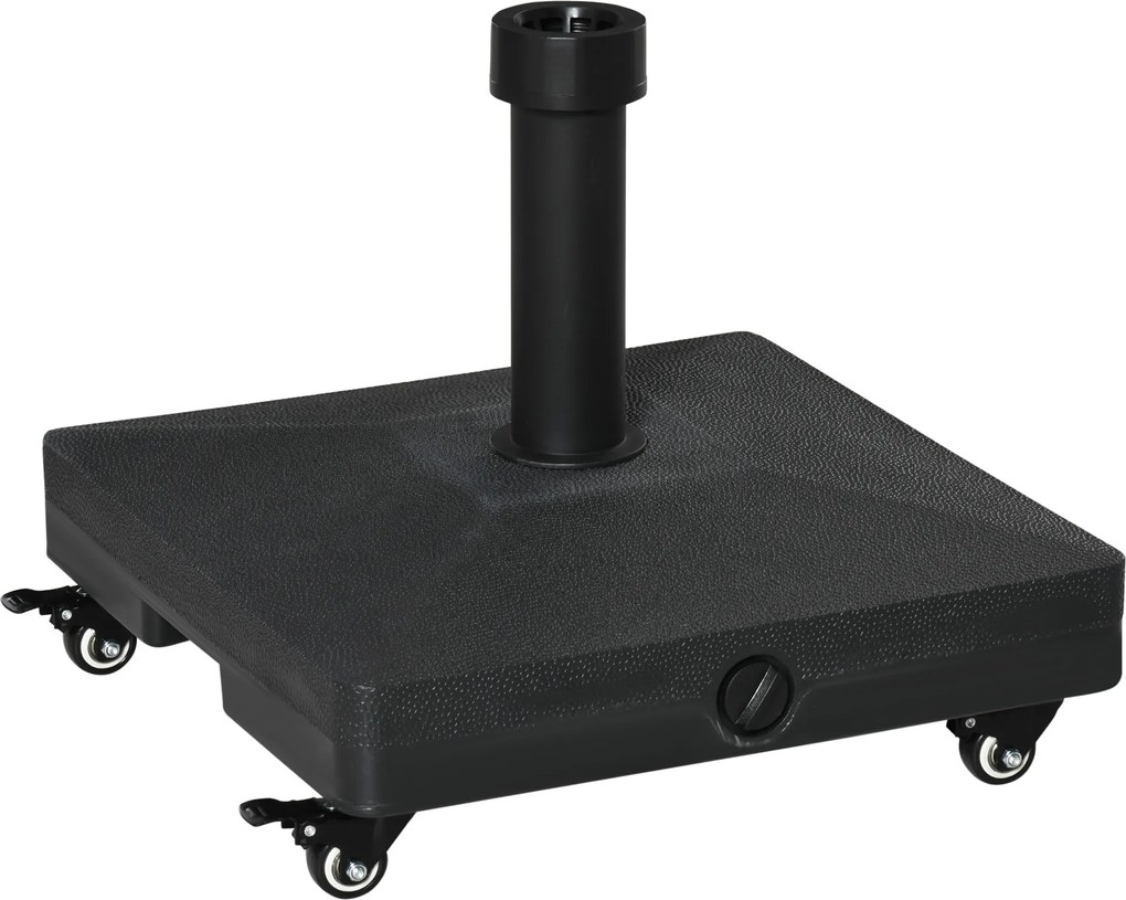Stojan na slunečník Outsunny s válečkem, naplnitelný až do 20 kg, pro tyče slunečníku 38/48 mm, ideální pro zahradu terasu balkon, černý 45x45 cm |