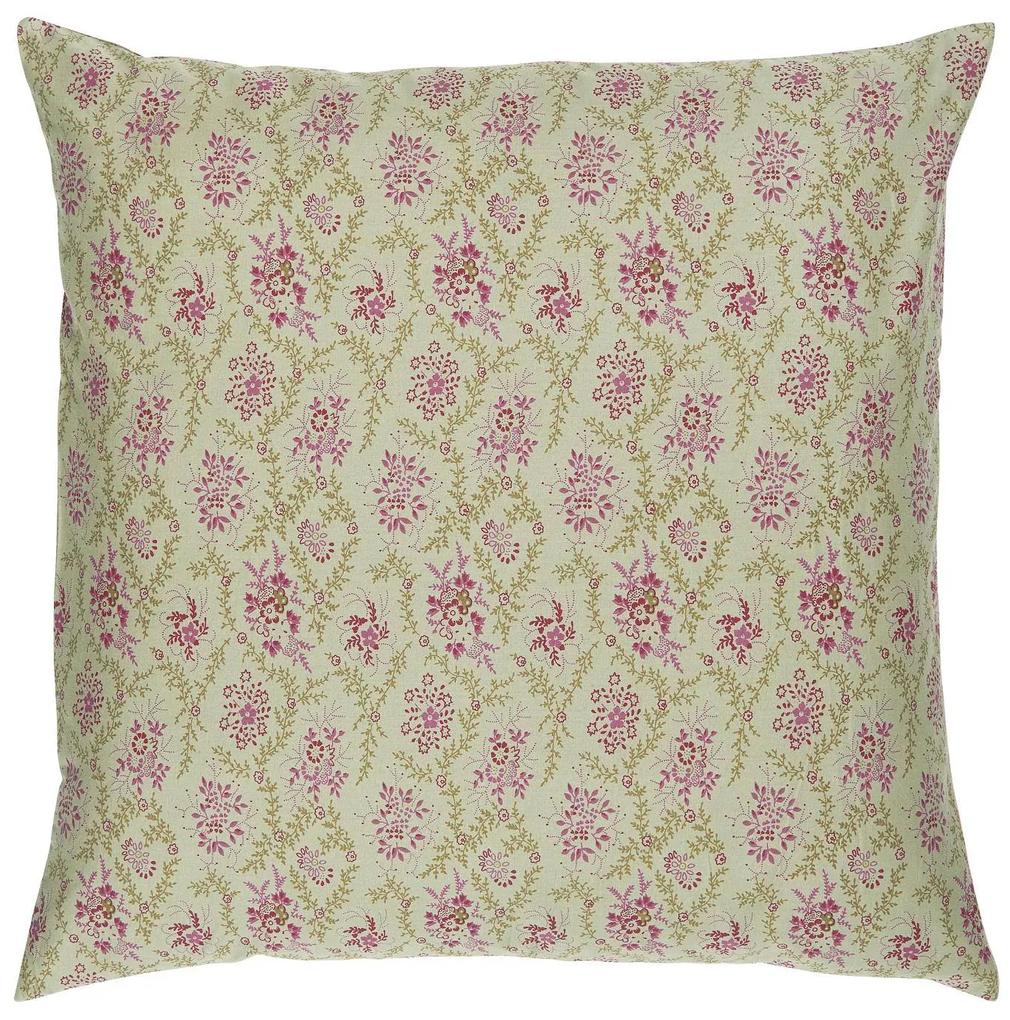 IB LAURSEN Povlak na polštář Olive Green Raspberry Flowers 50x50, růžová barva, zelená barva, textil