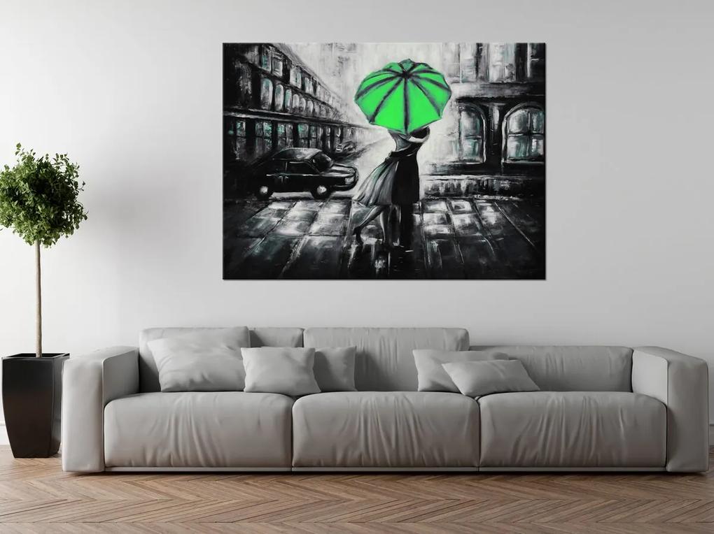 Gario Ručně malovaný obraz Zelený polibek v dešti Rozměry: 70 x 100 cm