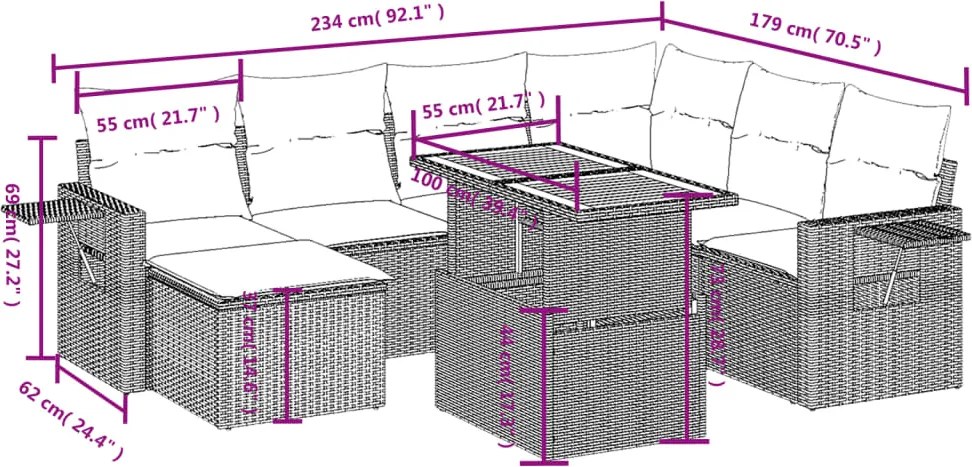 8dílná zahradní sedací souprava s poduškami černá polyratan 3271867