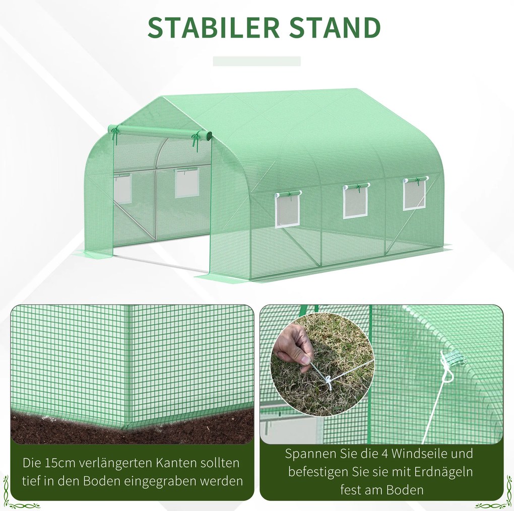 Fóliový skleník Outsunny Skleník 350x300x200 cm se sedlovou střechou ideální pro rajčata a rostliny