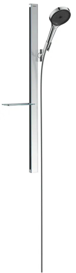 Hansgrohe Rainfinity, sprchová sada 130 3jet EcoSmart s tyčí 90 cm a poličkou na mýdlo, chromová, HAN-27672000