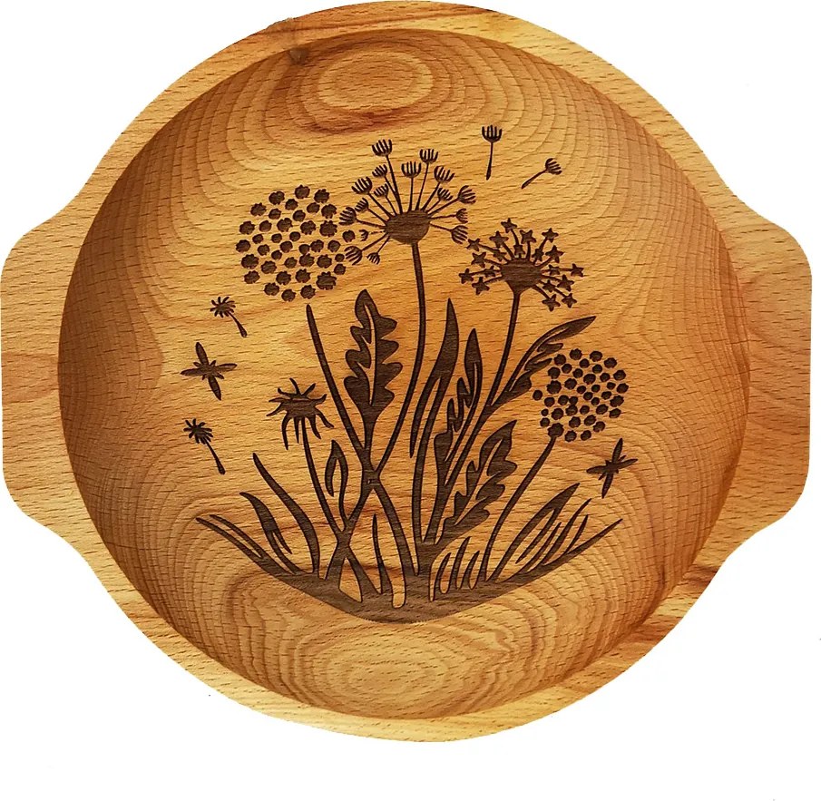 AMADEA Dřevěná miska květiny - pampelišky, masivní dřevo, 24 cm