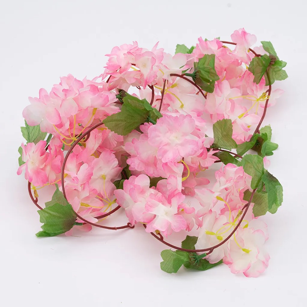 3D jarní dekorace girlanda květinová, 220 × 15 cm, růžová, Sakura