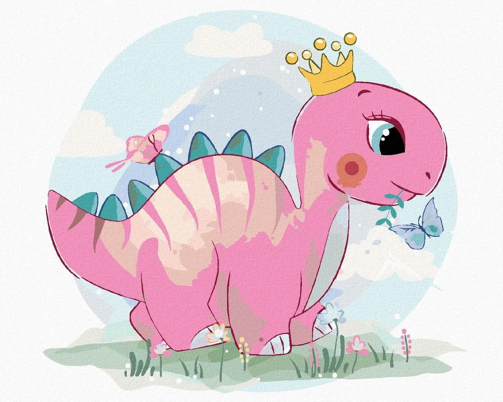 Diamantové malování diamondi - růžový dinosaurus, 40x50 cm, bez rámu a bez vypnutí plátna