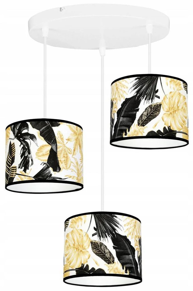 Závěsné svítidlo Gold Flowers, 3x bílé textilní stínítko s květinovým vzorem, (výběr ze 2 barev konstrukce), o