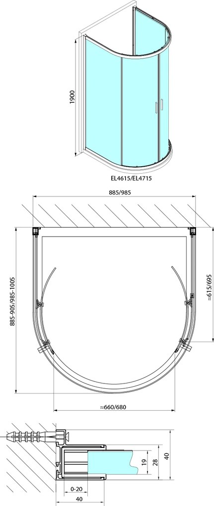 Polysan Polysan, EASY polokruhová sprchová zástěna 900x900mm, čiré sklo, EL4615