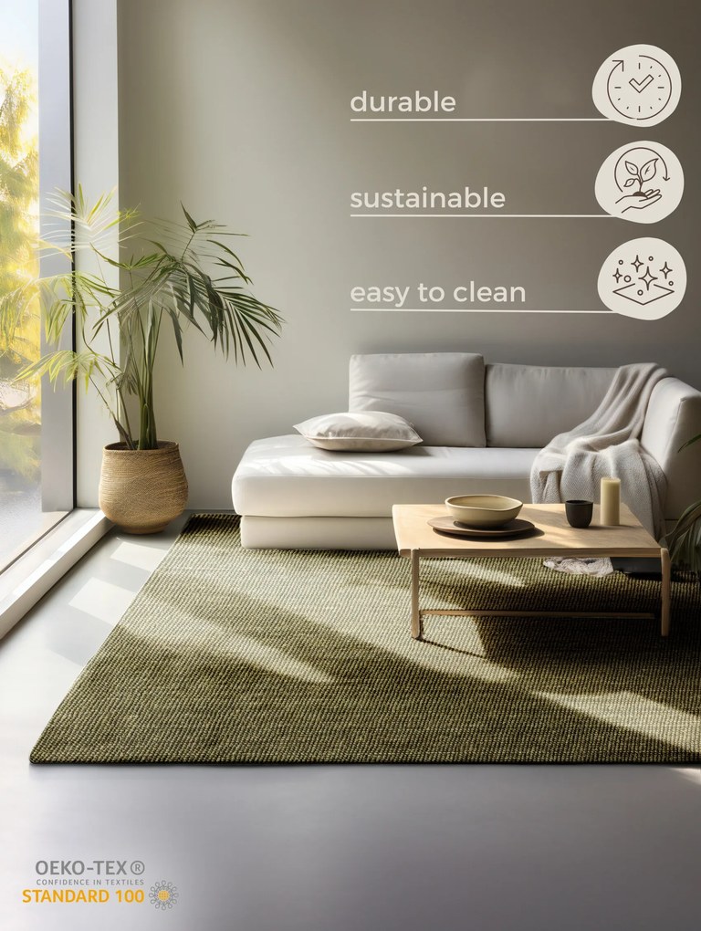 Hanse Home, Kusový koberec Bouclé Jute 105977 Jungle Green, 190x280, zelená, chodba / předsíň