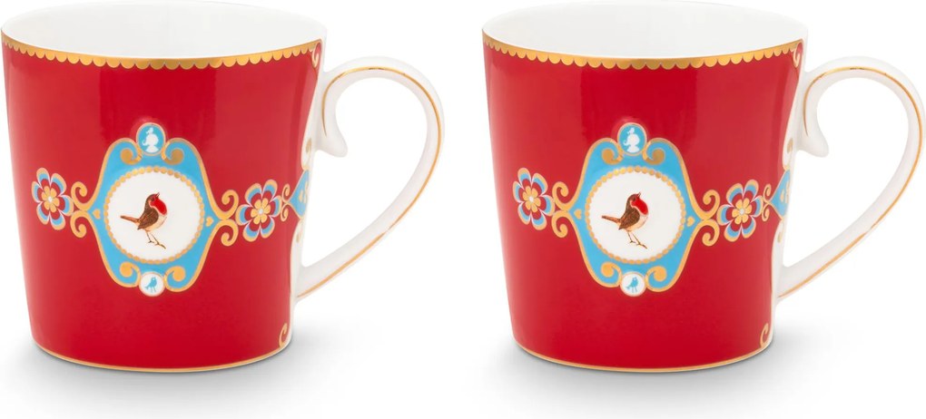 Pip Studio Love Birds sada 2 ks hrnků 225 ml, červená (Sada hrnků v dárkovém balení)