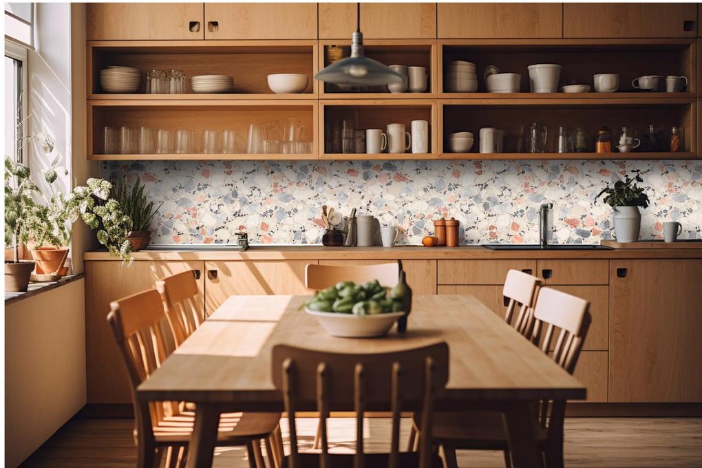 DIMEX | Fototapeta do kuchyně Podlaha teraco KI-420-246 | 420 x 60 cm | béžová, šedá, oranžová