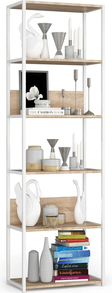 Kovový regál Loft 60 cm bílá/dub sonoma